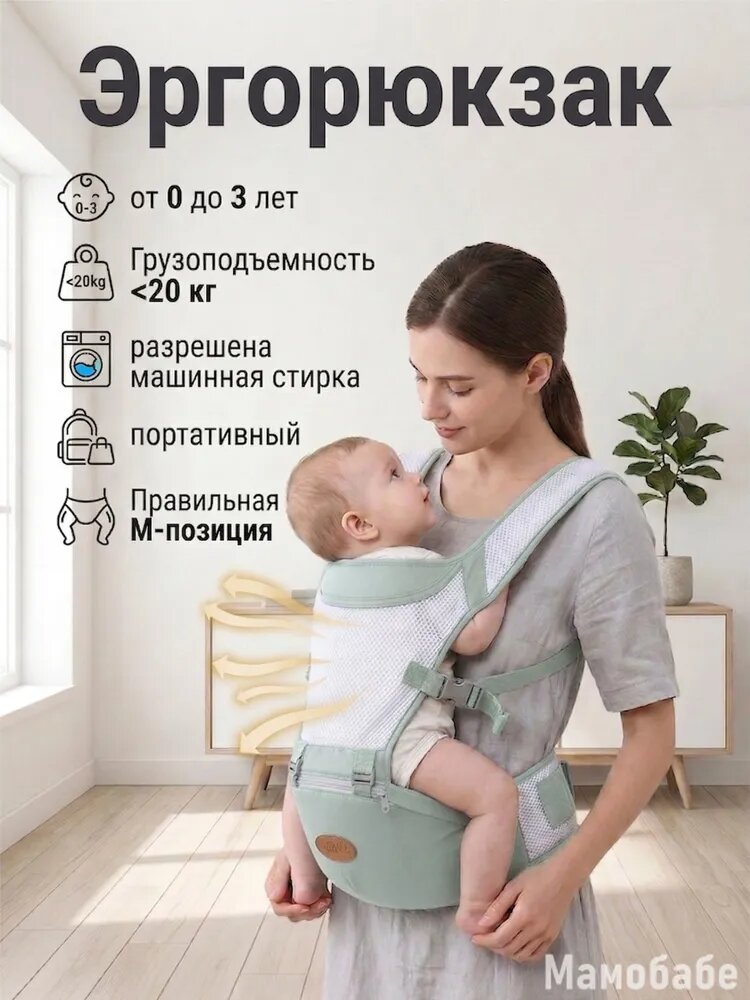 Эргорюкзак для малышей от 0 до 3 лет 2 в 1 с хипситом, переноска-кенгуру с М-позицией