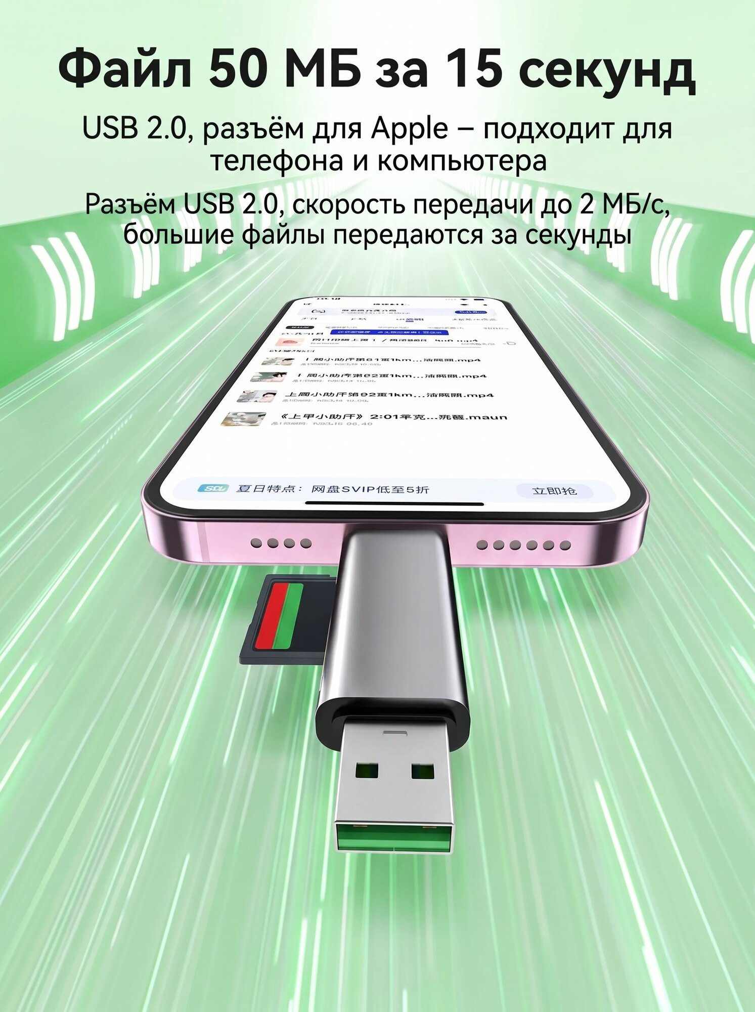 Картридер Lightning SD / TF (MicroSD) для iPhone для макбук — фото 1