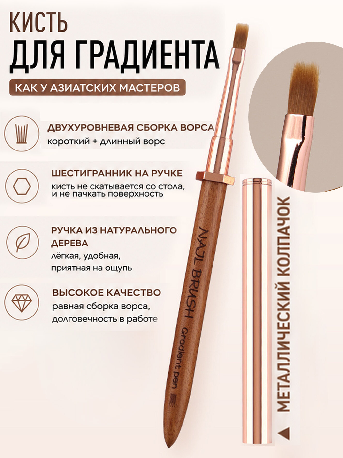 Кисть для градиента с ограничителем( не скатывается по столу )азиатская кисточка