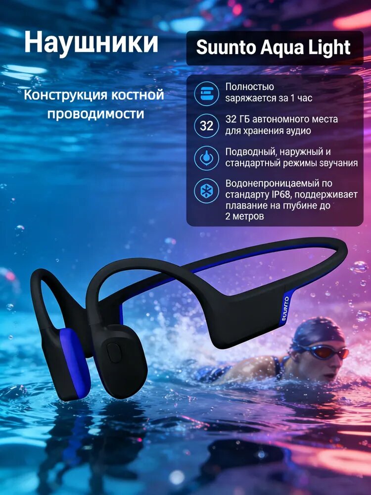 Suunto Наушники беспроводные с микрофоном, Bluetooth, USB, черный, черно-серый