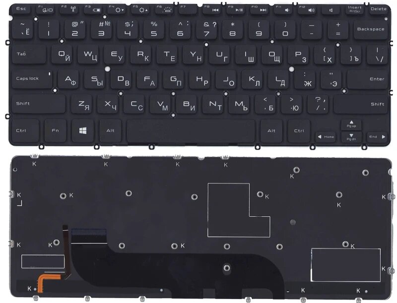 Клавиатура для ноутбука Dell XPS 12 13 черная с подсветкой