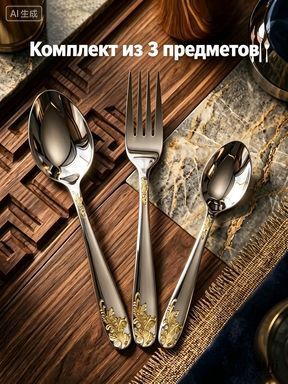 Набор столовых приборов Набор столовых приборов с золотым напылением 3 предм. серебристый