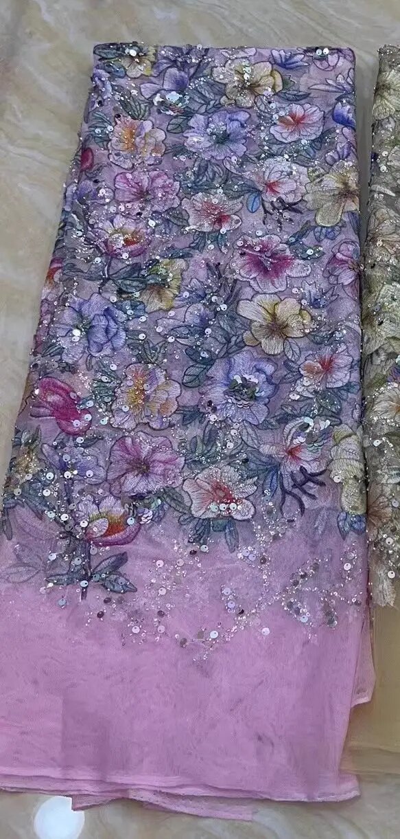 Кружевная сетчатая ткань с блестками 1 ярд pink