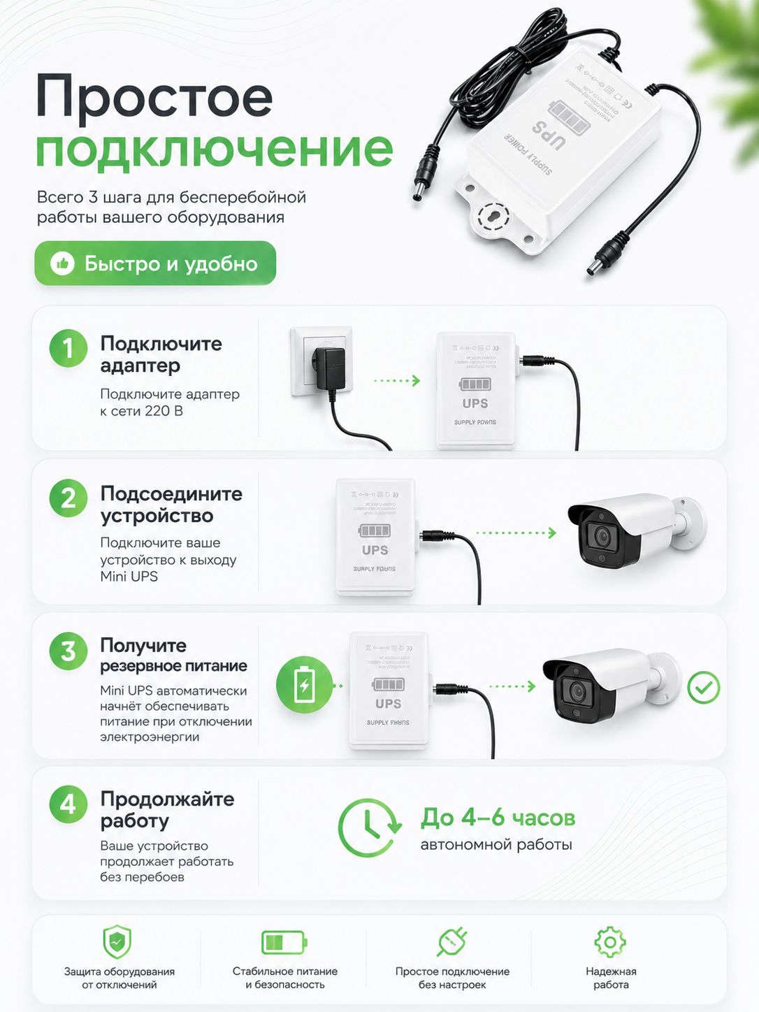 Мини ИБП 12 В 2 А для бесперебойного питания WiFi, маршрутизаторов, модемов и камер видеонаблюдения.