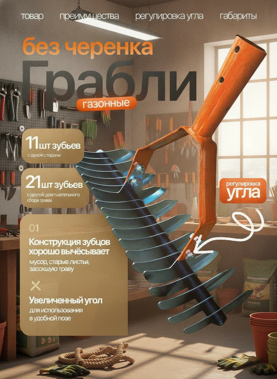 Грабли плоские DAPO из нержавеющей стали 33 см, садовый инструмент для работы на даче