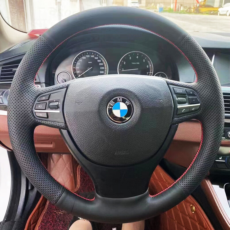 Накладка на рулевое колесо BMW 5/7 Series из натуральной кожи Imported Cowhide черного цвета с перфорацией ручная