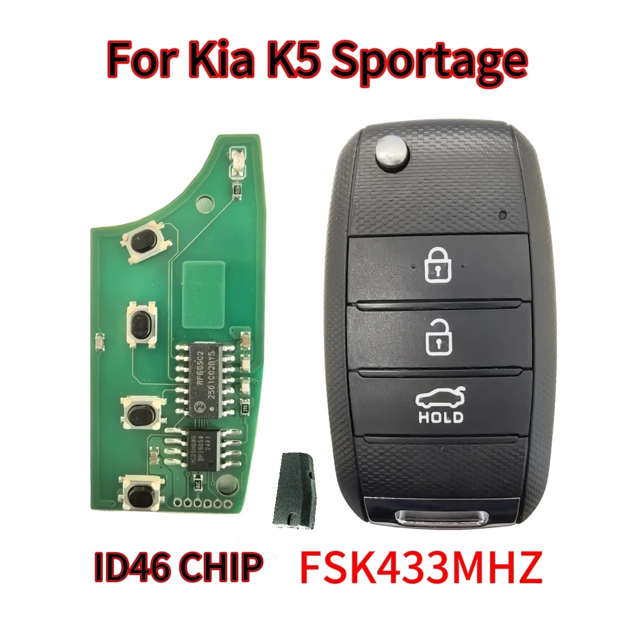 Ключ от Kia K5 Sportage, 3 кнопки, ID46 Chip, 433MHz