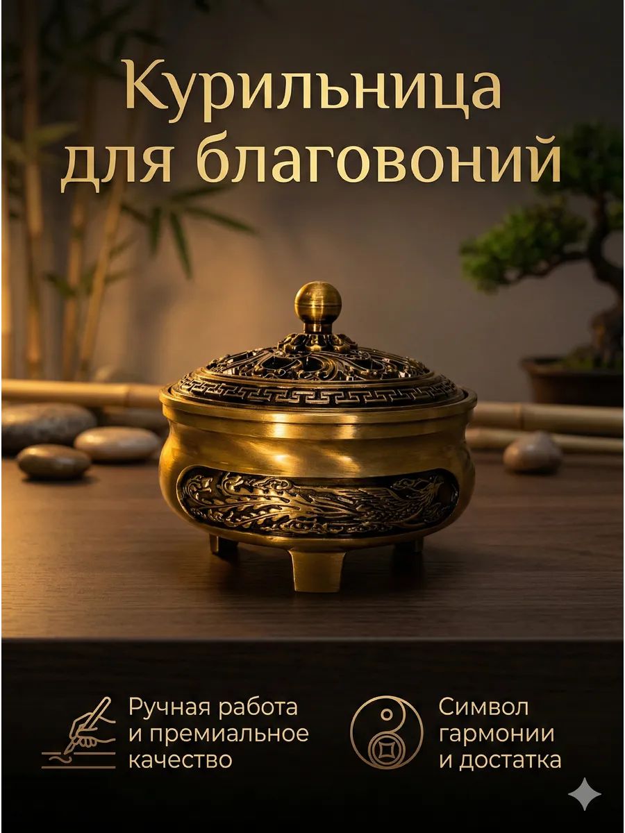 Курильница для благовоний металлическая с гравировкой