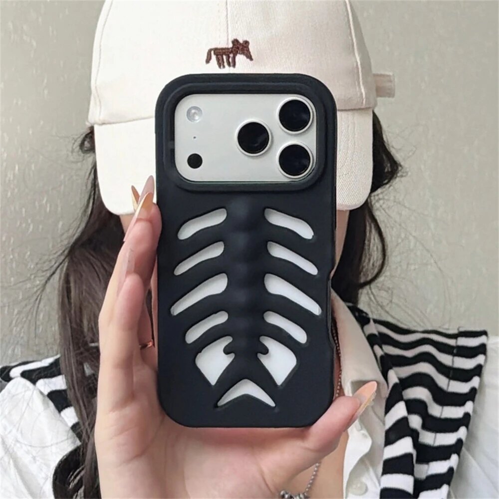 Чехол Для iPhone С 3D-рисунком В Виде Рыбьей Кости, Ударопрочный, iPhone 16 Pro, Черный, Black