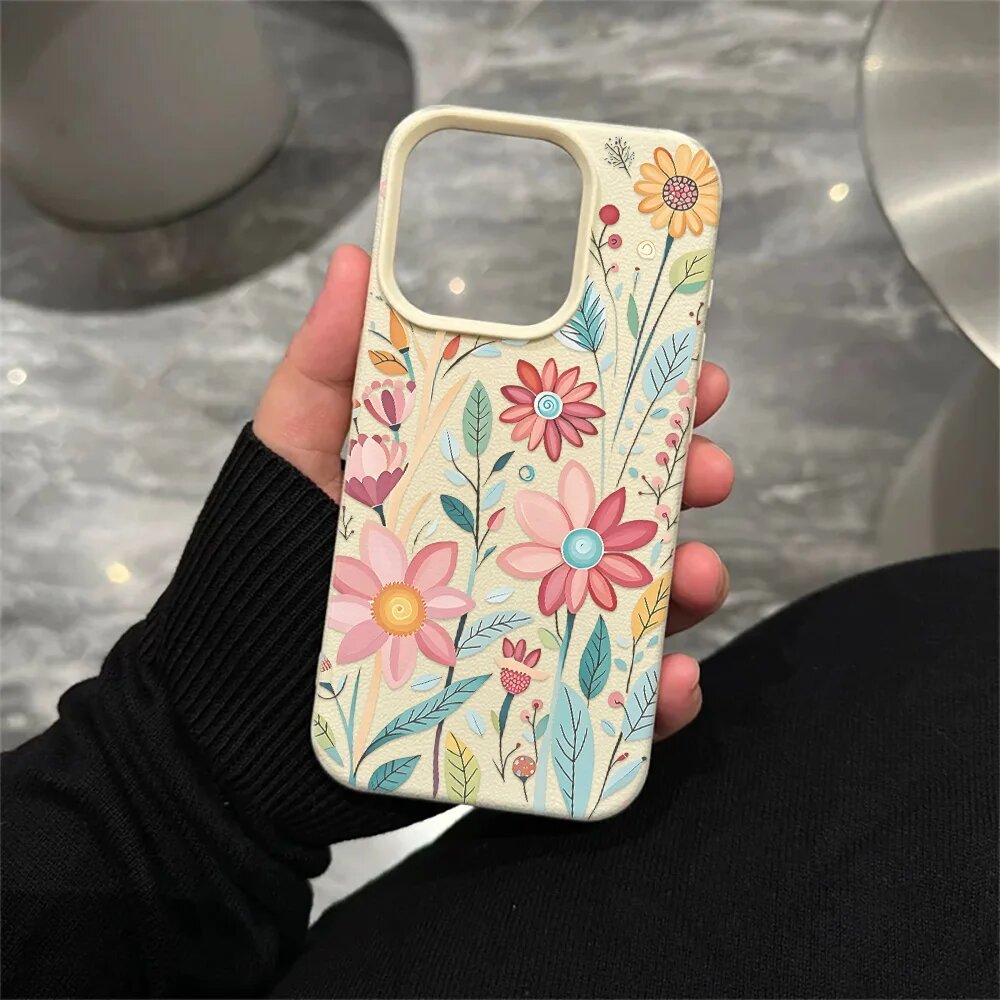 Чехол для телефона с цветочным узором для iPhone 17E Air 11 12 13 14 15 Белый, White, For iphone 15