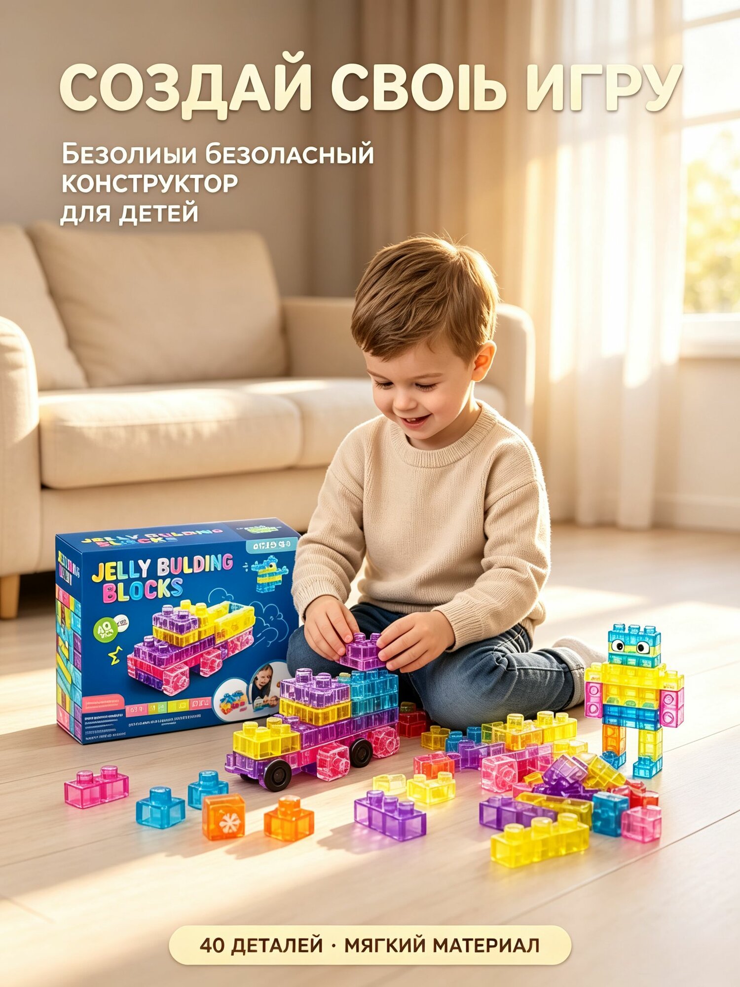 Гибкий желейный конструктор из 40 деталей, мягкий развивающий набор для творчества детей