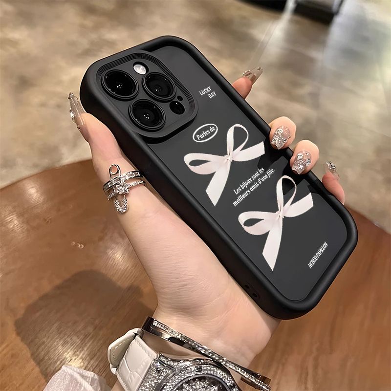 Чехол на Айфон 12 Про Макс / iPhone 12 Pro Max чёрный с бантом из ленты, премиальный силиконовый ударопрочный чехол антискользкий с декоративным бантом