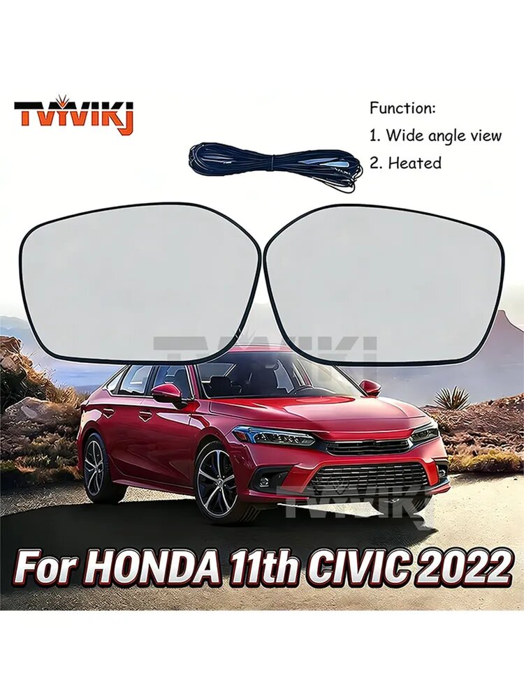TVYVIKJ Зеркало боковое Универсальная установка, арт. Для HONDA 11th CIVIC 2022 | Пара белых зеркал заднего вида (с проводами для подогрева) | Широкоугольные | С подогревом