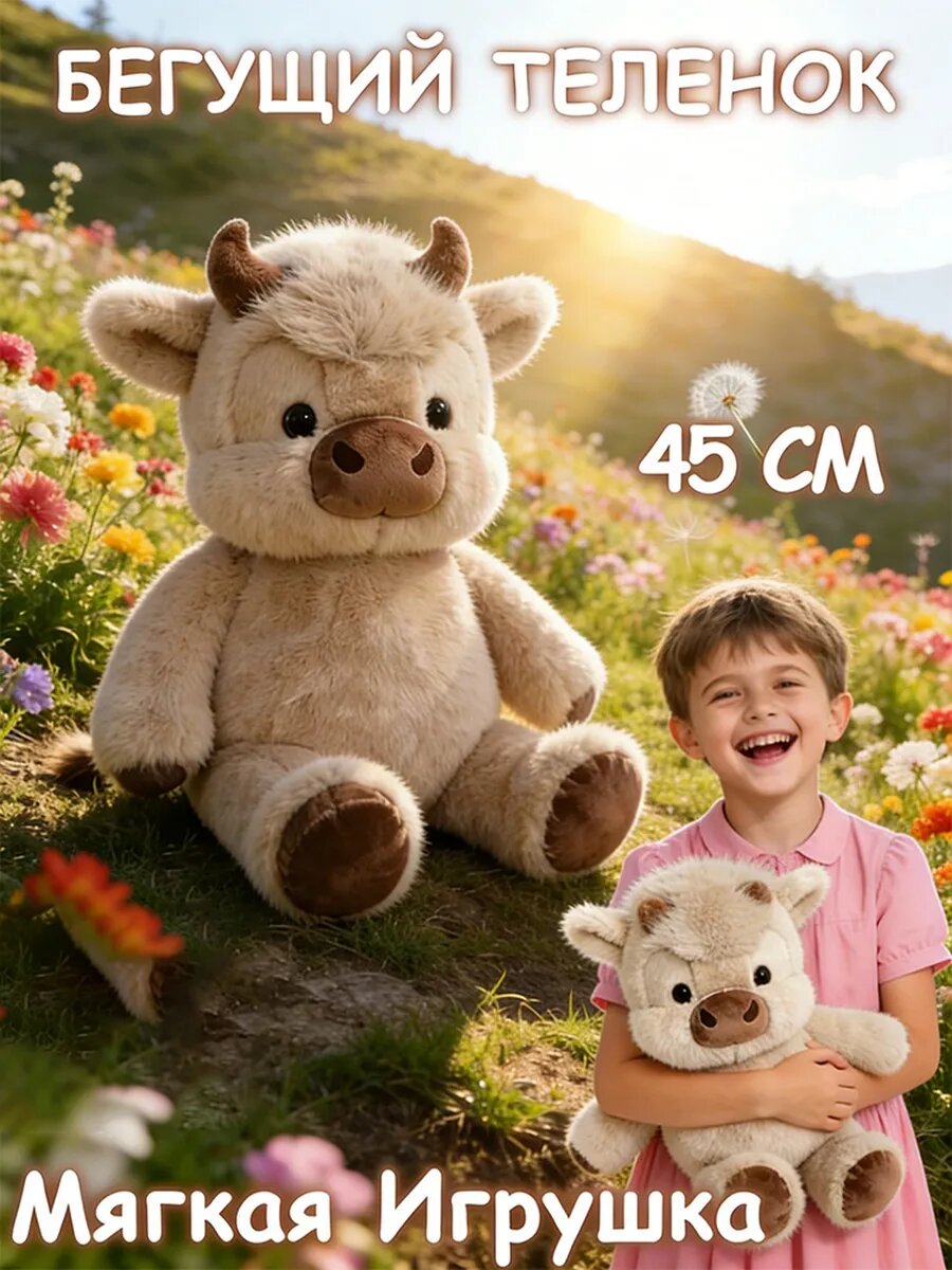 Бегающий теленок мягкая игрушка