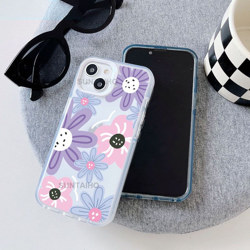 Чехол на Aйфон 12/12 Про / IPHONE 12/12 PRO белое с принтом Пастельные сиреневые цветы стиле силиконовый противоударный