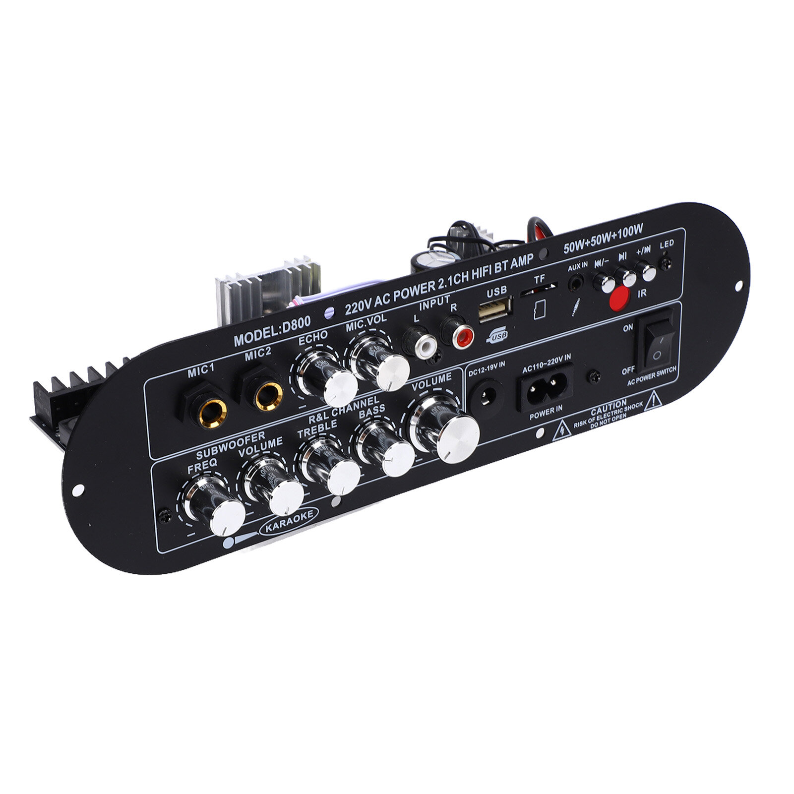 2.1-канальный усилитель Bluetooth, 50 Вт x 2, 100 Вт, сабвуфер, HIFI, цифровой усилитель мощности с Bluetooth 5.0, AUX MIC, USB TF-карта, несколько входов, защита от перенапряжения