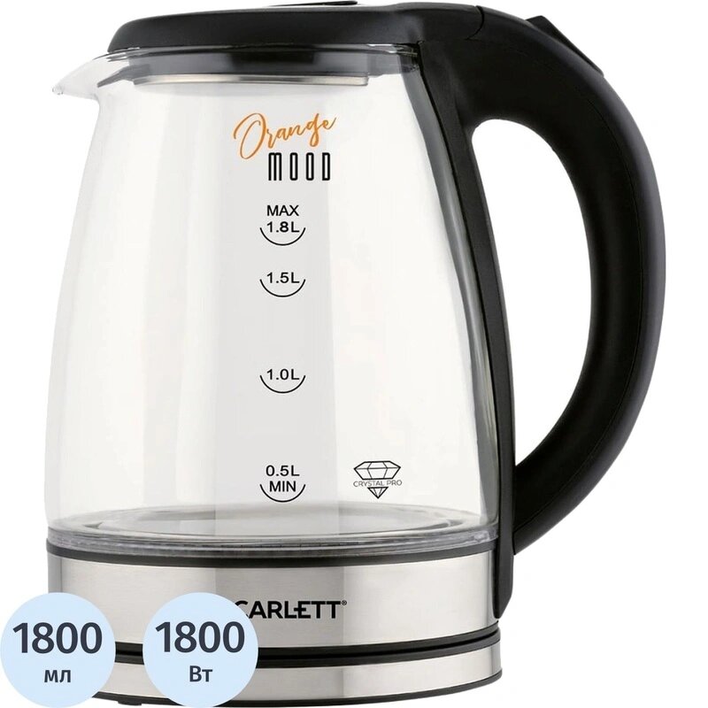 Чайник SCARLETT SC-EK27G36, электрический, стекло, 1800Вт, 1.8л, черный