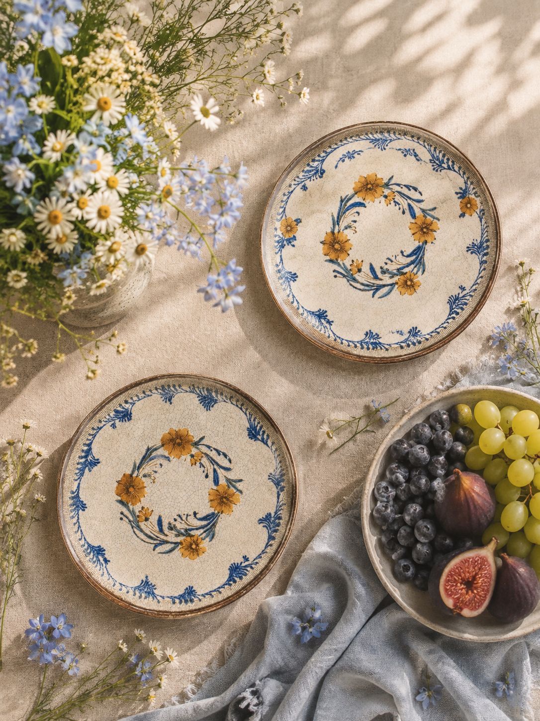 Набор фарфоровых тарелок 21 см для закусок, десертов и завтрака, серия Retro Floral, бренд Bonna