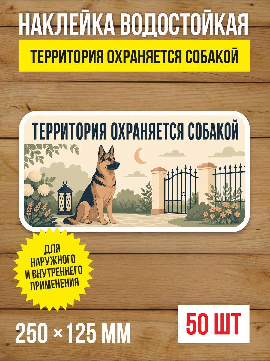 Наклейка «Территория охраняется собакой» виниловая, 250х125 мм, 50 шт