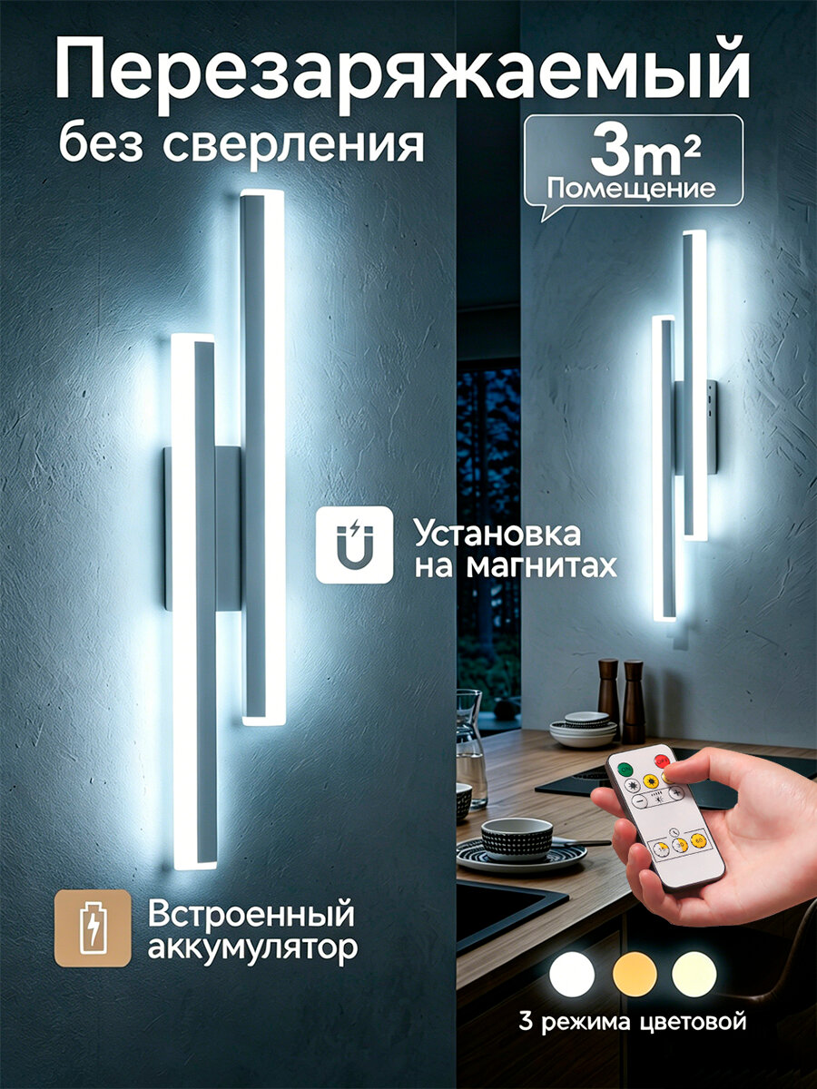 Светильник настенный SEEDIQ Светильник настенный беспроводной в спальню над кроватью без сверления с пультом