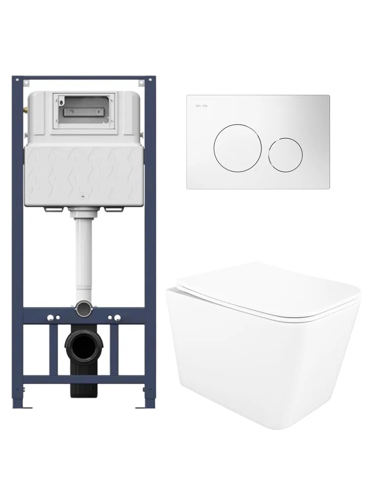 Комплект 5 в 1: Инсталляция AM.PM Pro I012704 / Унитаз подвесной STWORKI Молде S23401WH / Сиденье с микролифтом, Кнопка Pro L I049001, глянцевая белая, Комплект шумоизоляции