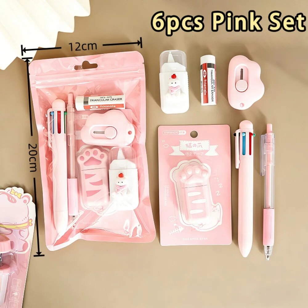 Набор канцелярских принадлежностей 6-в-1 с рисунком котов Pink