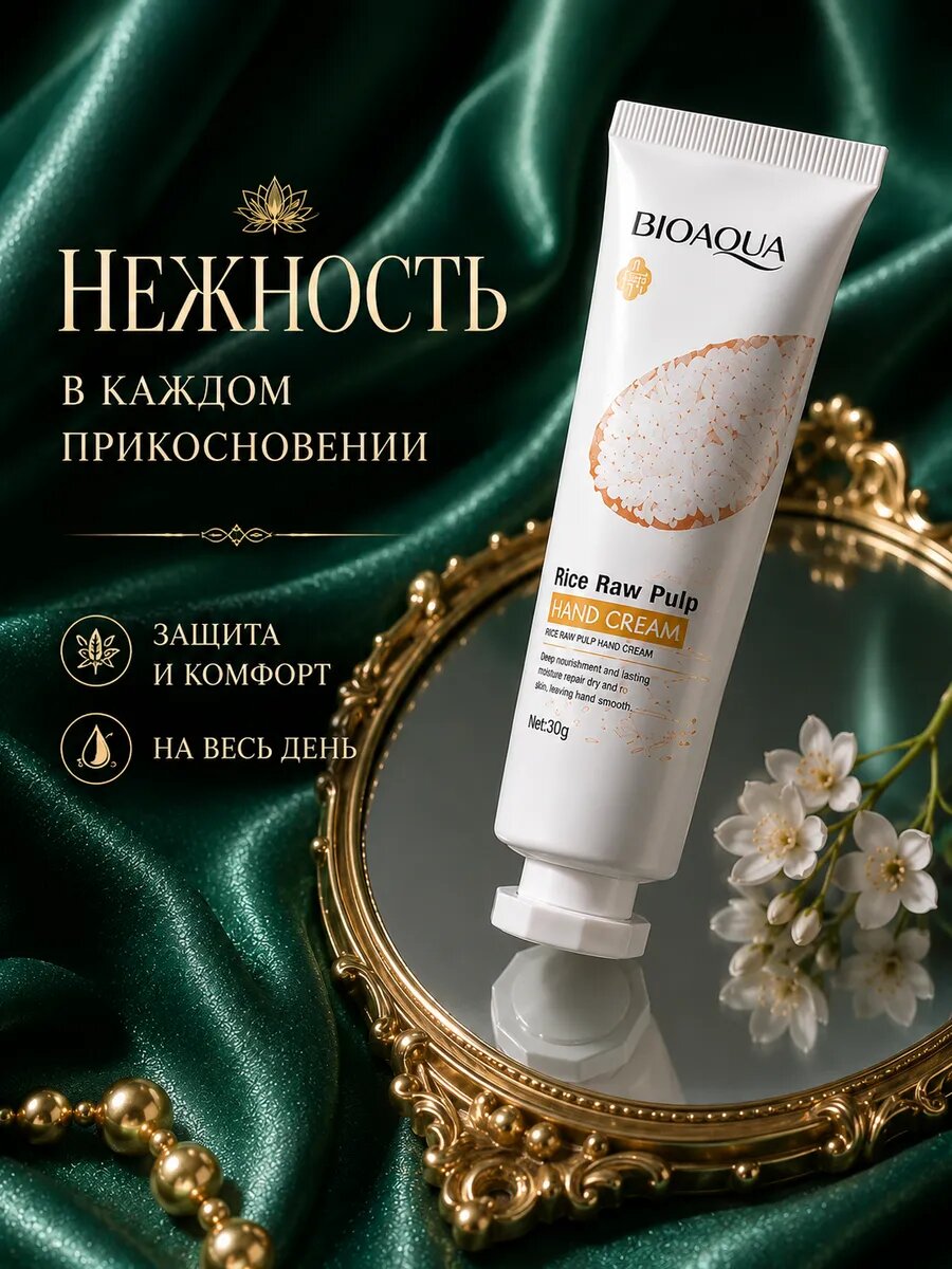 Крем для рук BIOAOUA "Экстракт риса", увлажняющий, для всех типов кожи — фото 1