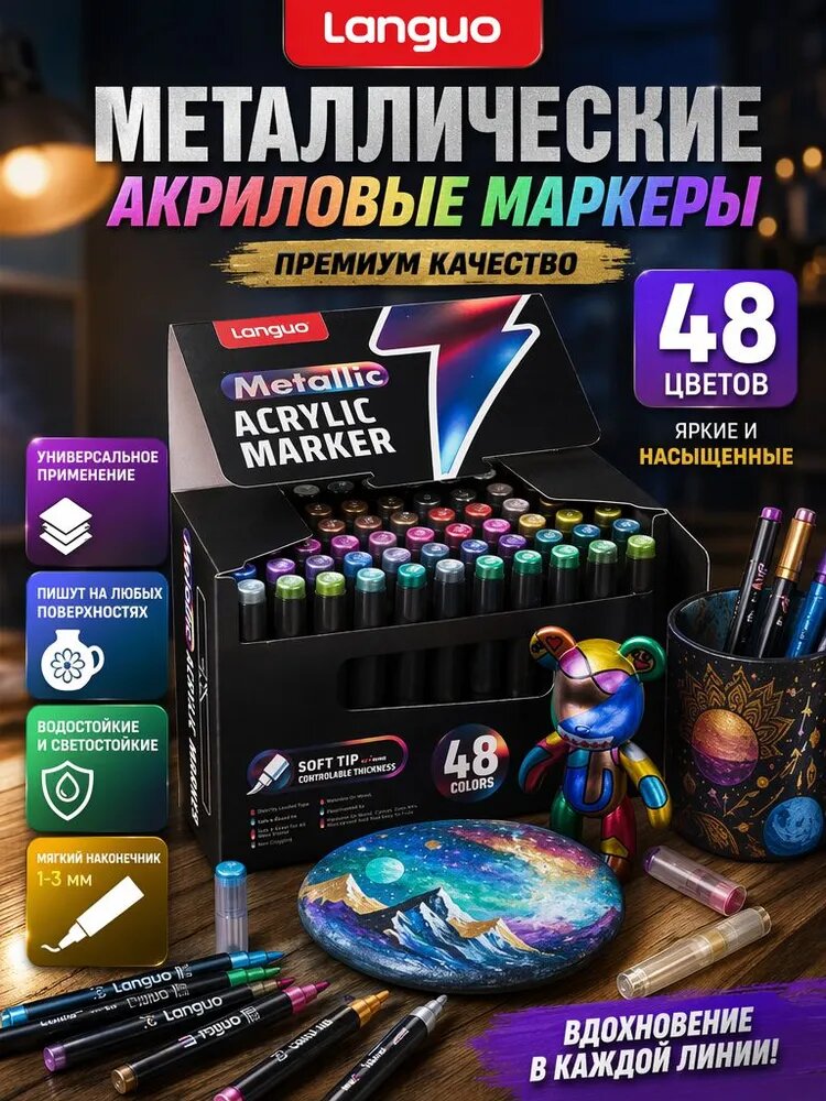 Languo Набор маркеров Акриловый, 48 шт. для скетчинга, для граффити