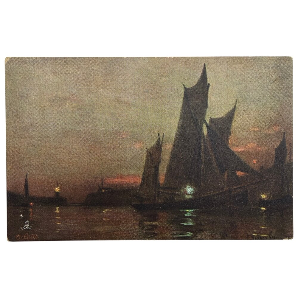 Почтовая открытка "Корабли, проходящие в ночи" 1905-1915 гг. Raphael Tuck & Sons. Великобритания