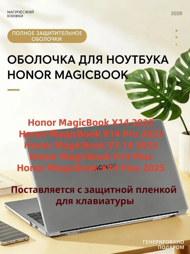 Чехол накладка для ноутбука Honor Magicbook X14 / X14 plus /2022 2023 / Pro 2023 прозрачный матовый