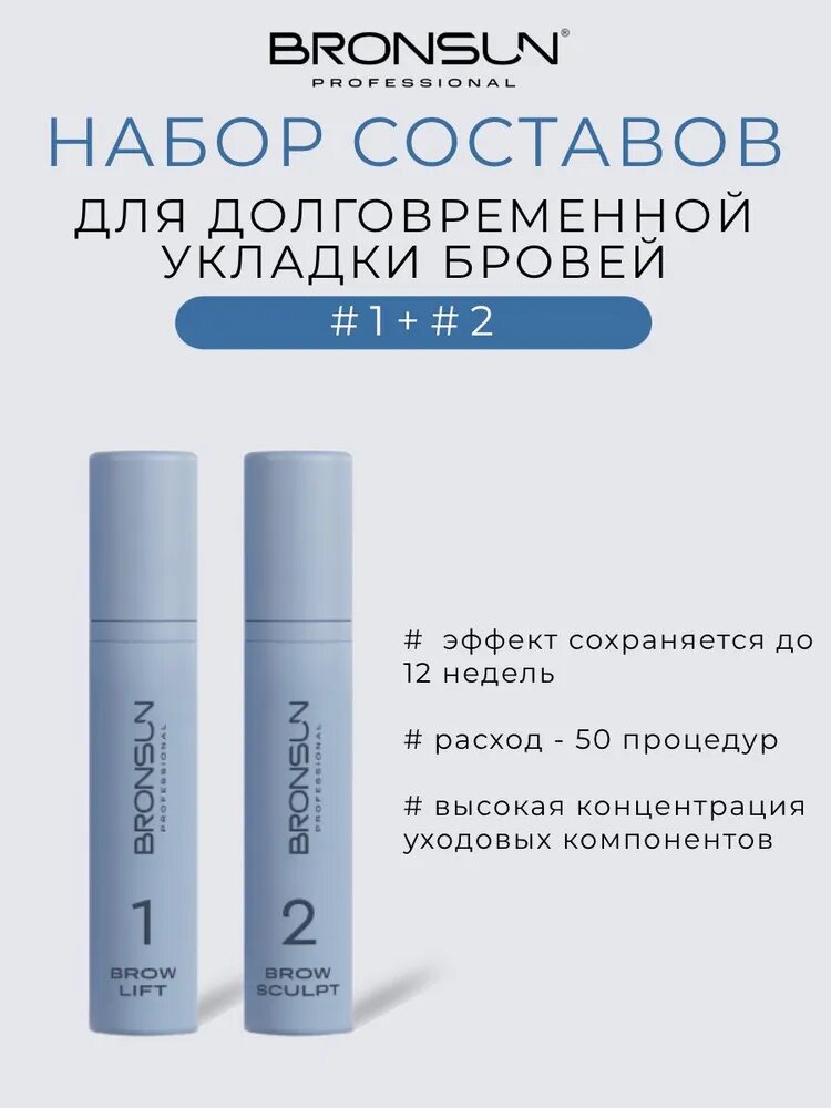 Набор составов для долговременной укладки бровей Innovator Cosmetics 1+2 состав 10 мл BRONSUN