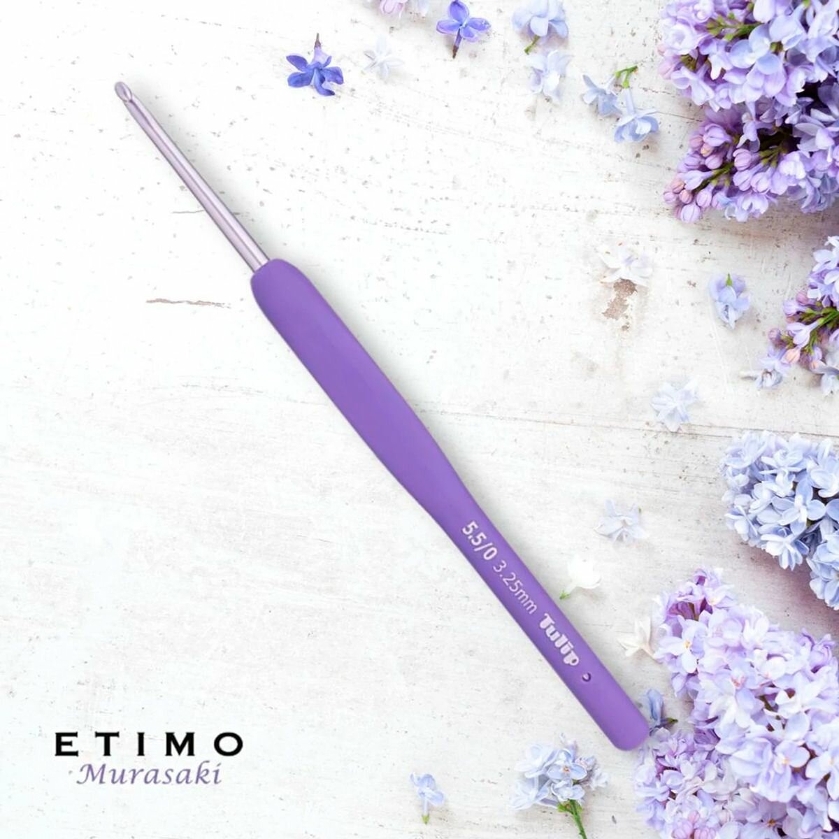 Крючок для вязания с ручкой "ETIMO Murasaki" 3,25мм, алюминий/пластик, фиолетовый, Tulip, TEM-055e