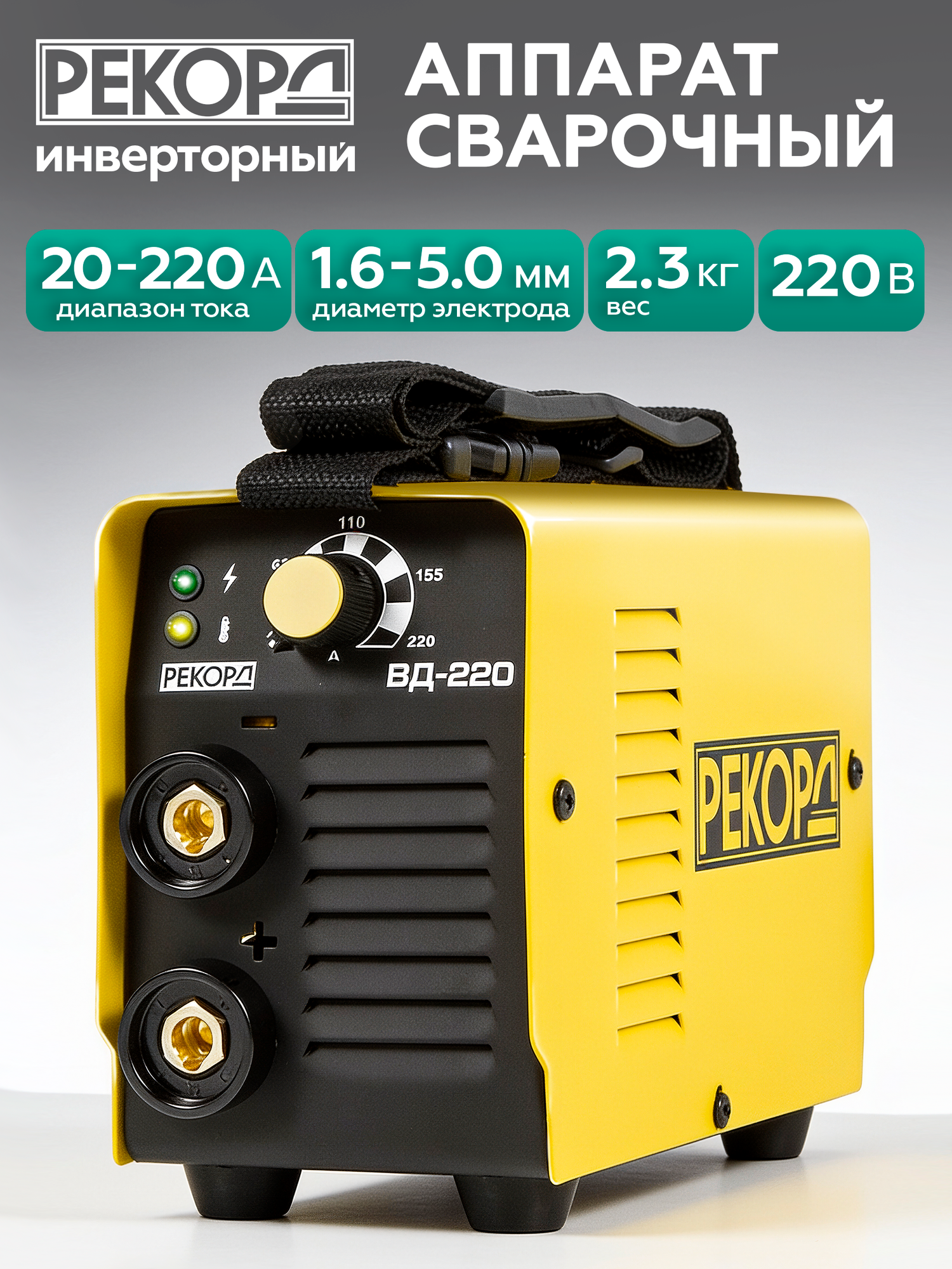 Сварочный аппарат инверторный Рекорд ВД-220 220В, 20-220А 8004313