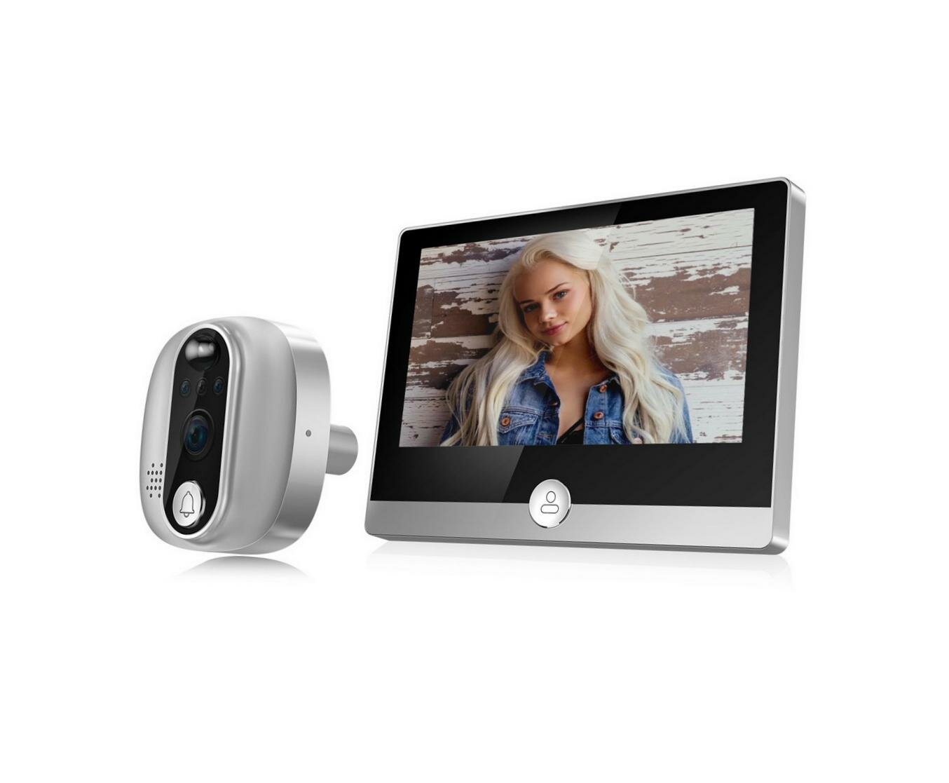 Цветной HD видеоглазок Tuya Wi-Fi для двери iHome Mod: Sw1-Tuya (O46215TU) с датчиком движения и записью на SD карту. Экран 4,3 дюйма. Камера 2MP