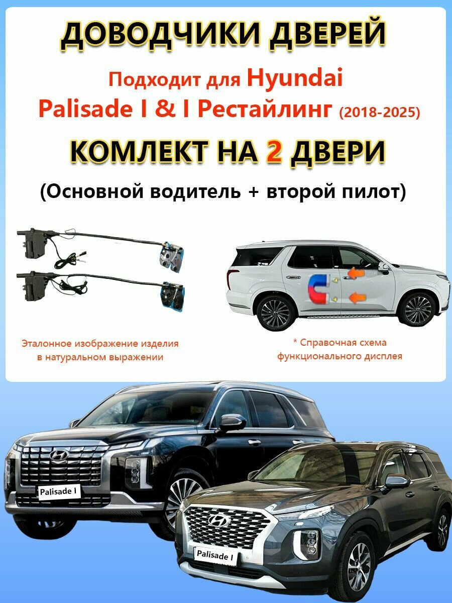 Доводчики дверей Hyundai Palisade I/I Рестайлинг (2018 - 2025) 2 двери Основной водитель + второй пилот(Гарантия 2 года)