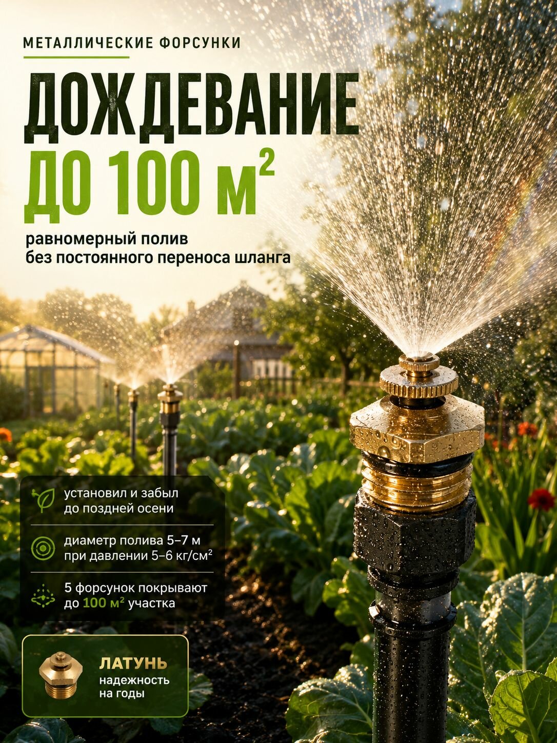 Форсунки дождеватели для полива латунные G1/2, разбрызгиватели для сада, 5 шт