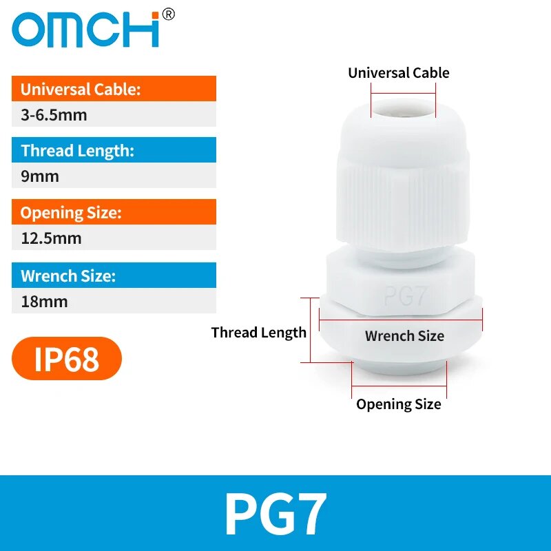 OMCH PG7 Кабельный ввод IP68, белый