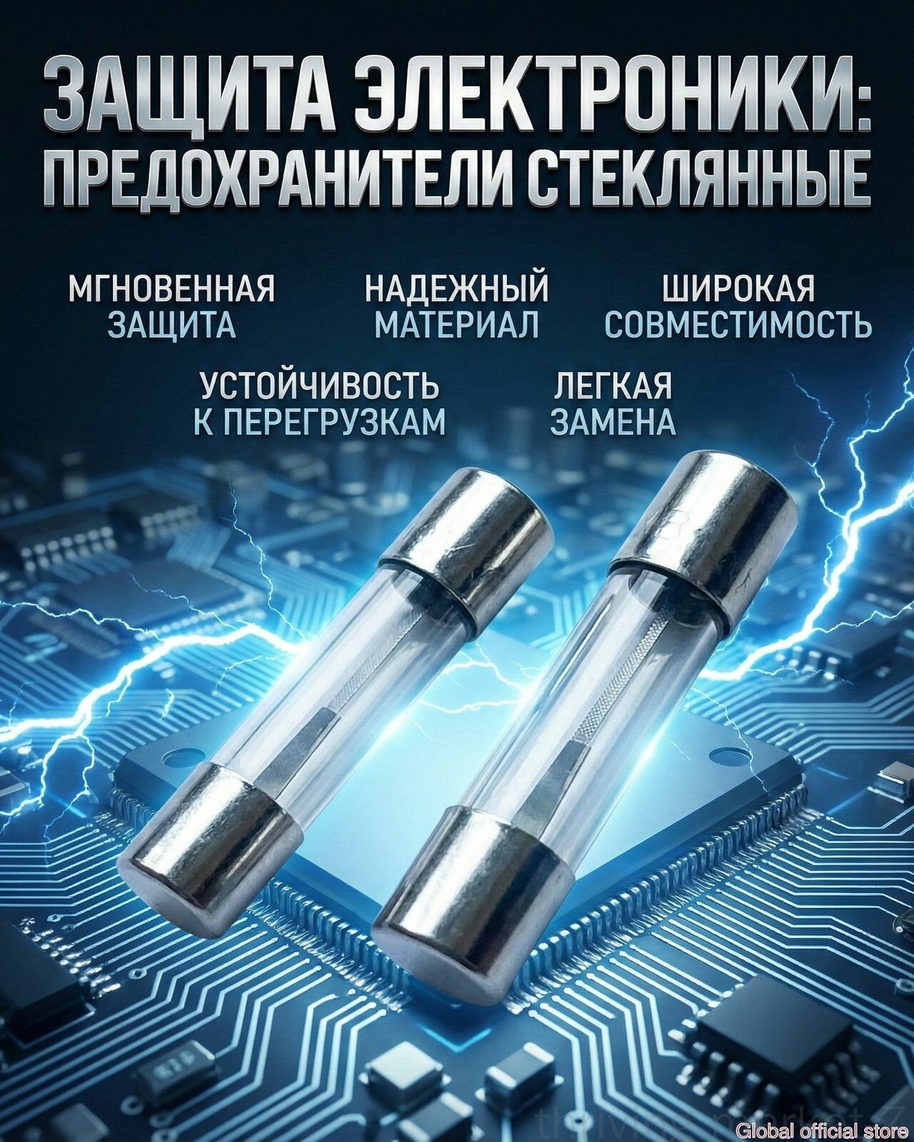 Стекло предохранителя T8AL250V 8A 5x20мм для микроволновых печей Midea, 2 шт.