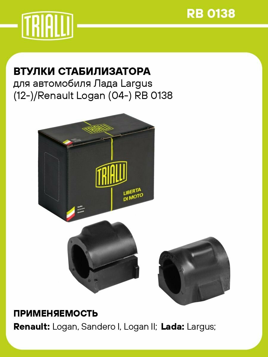 Втулки стабилизатора для автомобиля Лада Largus (12 )/Renault Logan (04 ) TRIALLI RB 0138
