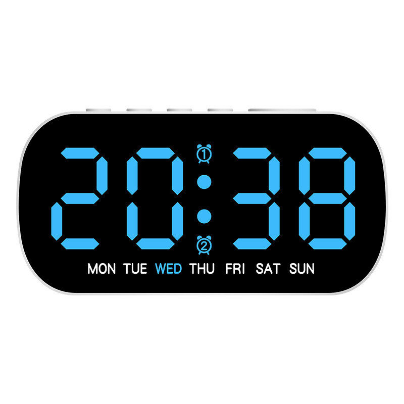 Digital alarm clock with date and week display for dorm room or office simple design, blue