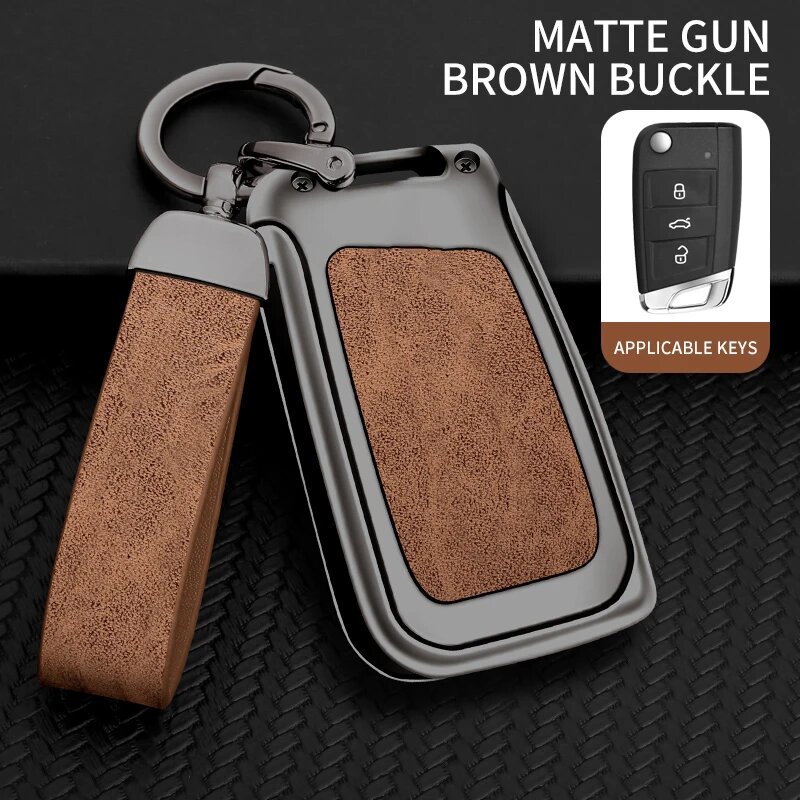 Кожаный чехол для ключа VW Brown, Matte Gun