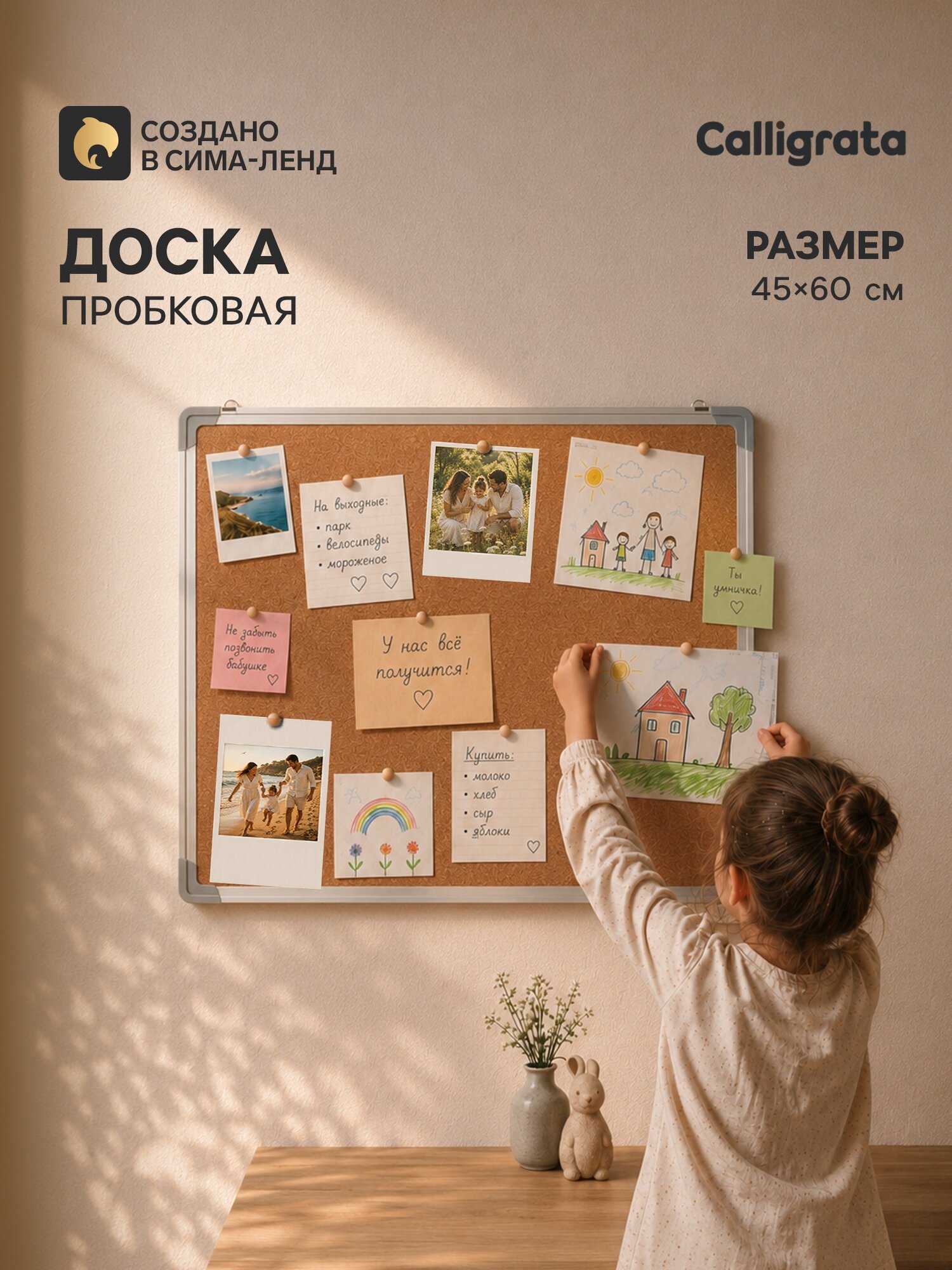 Доска пробковая, 45×60 см, в алюминевой рамке, CALLIGRATA