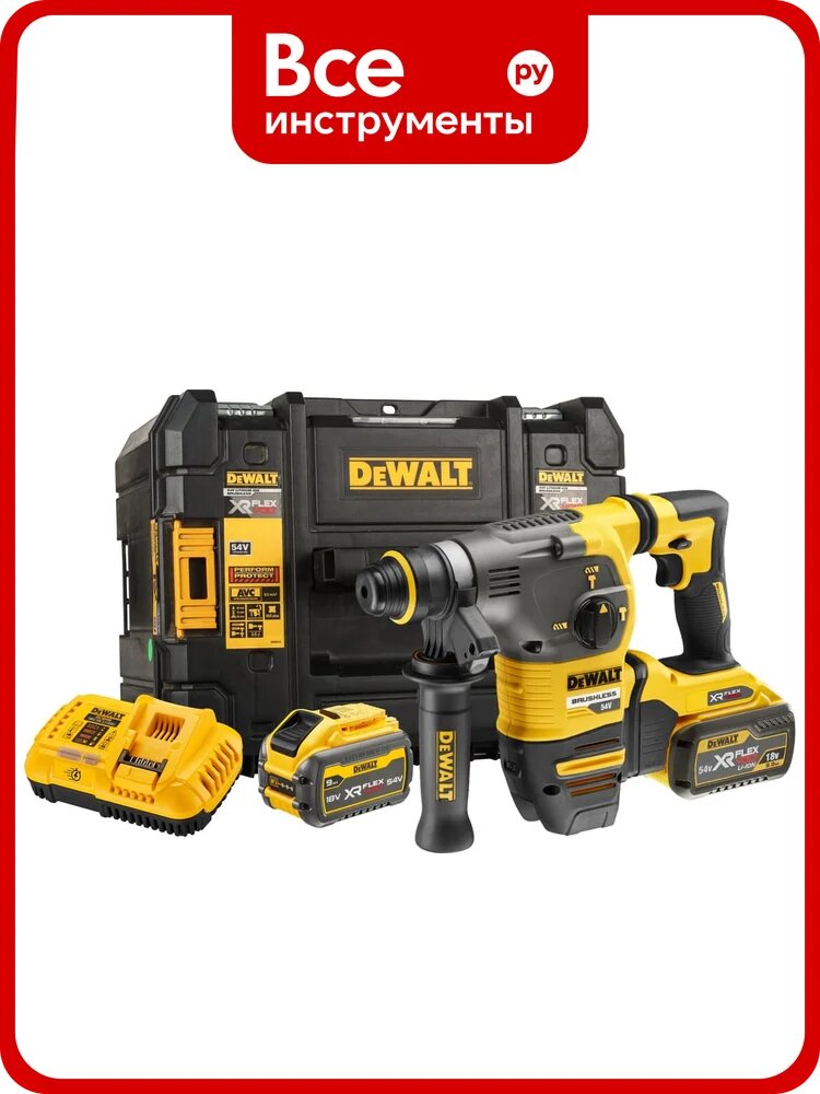 Аккумуляторный перфоратор Dewalt DCH333x2, 54 В, 3.5 Дж, 4480 уд/мин, с 2 АКБ 3 Ач и ЗУ, в кейсе TSTAK DCH333X2-QW