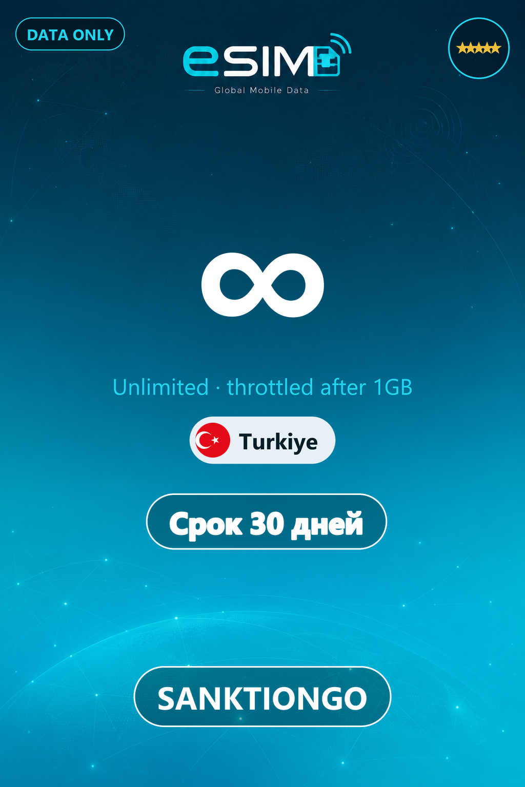 ESIM Турция — безлимит интернета на 30 дней, туристическая сим-карта для интернета в поездках