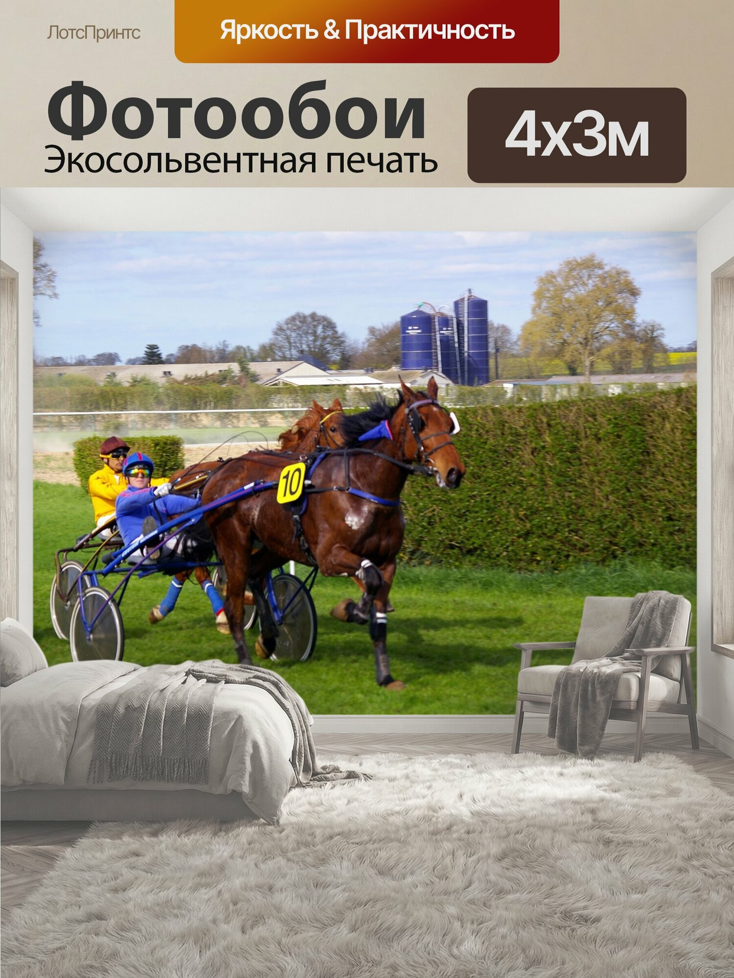 Фотообои "Лошадиные скачки, лошади, виды спорта" 400x300 см. экосольвентная печать