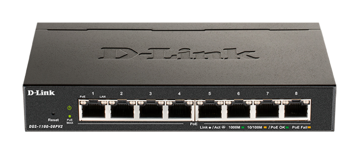 D-Link DGS-1100-08PV2/A4A Настраиваемый L2 коммутатор с 8 портами 10/100/1000Base-T (8 портов PoE 802.3af/at, PoE-бюдже