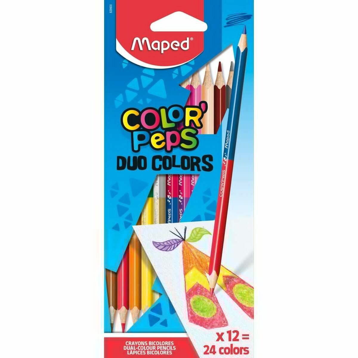 Карандаши цветные 24 цвета Maped Color'Peps (L=175мм, D=7мм, d=2.9мм, 3гр, двусторонние) картонная упаковка, 12шт. (829600)