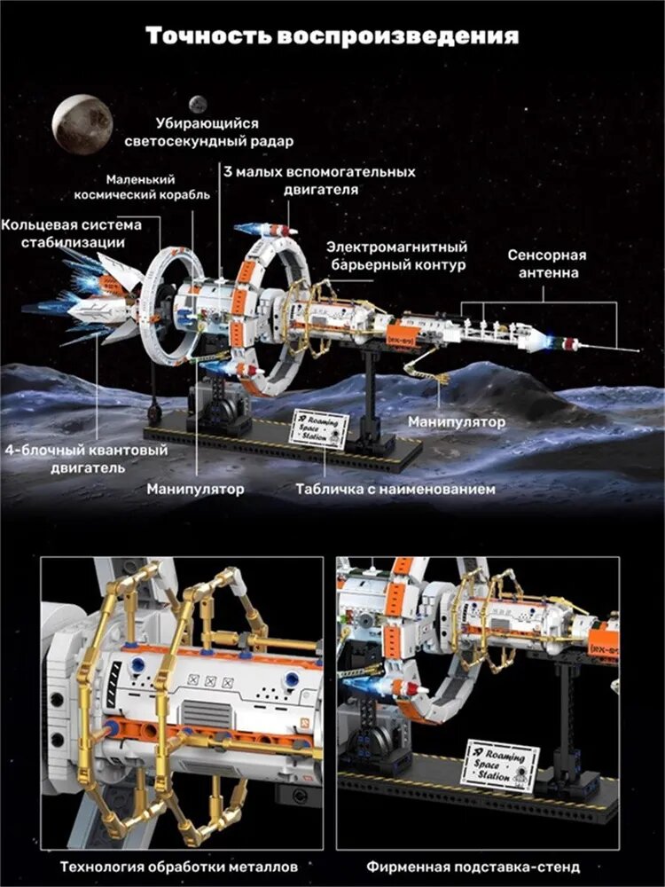 Конструктор Космическая станция, 963 элемента, с подсветкой, сборная, размеры 775*250*320 — фото 1