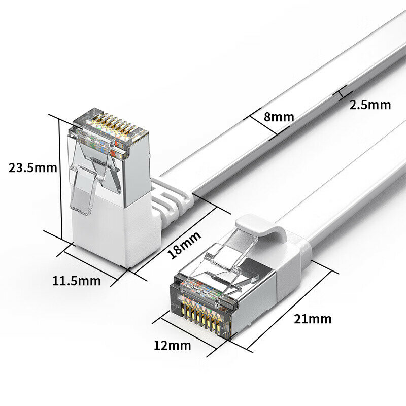 JUXIN CAT7 плоский сетевой кабель с RJ45 угловым разъемом 10Гбит/с экранированный кабель черный 1 м Длина：1