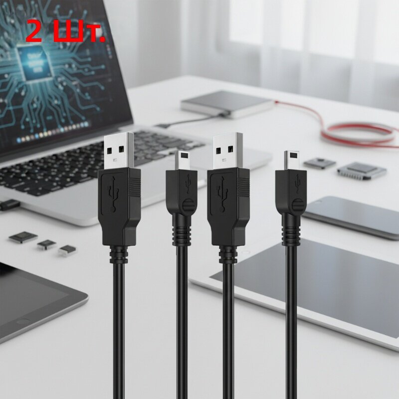Кабель USB 2.0 Type-A (M) - Mini-B 5-pin, 31.5 дюйма (80 см), для MP3-плееров, камер и внешних жестких дисков, 2 шт.